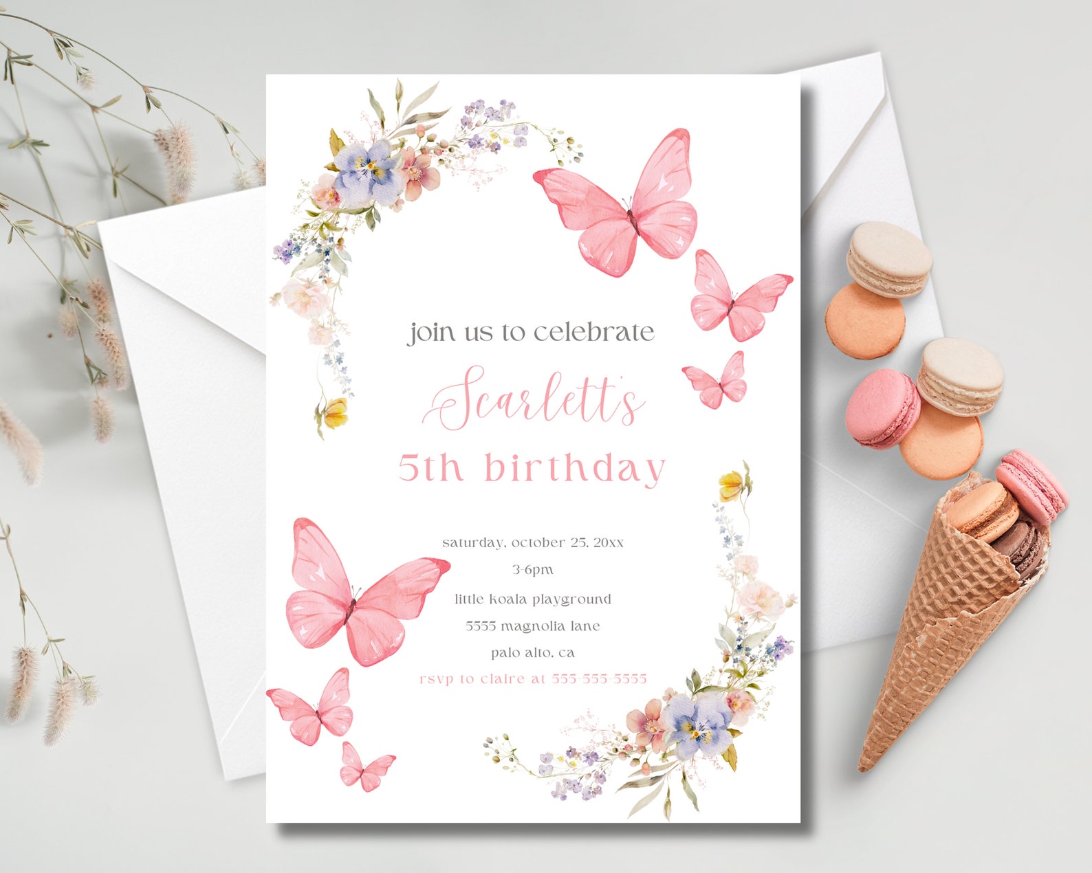 Pink Butterfly Birthday Invitation, Birthday Girl Butterfly Party ...
