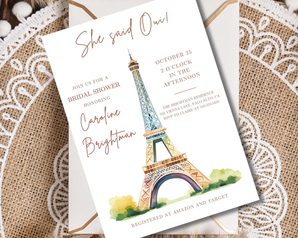 Eiffel Tower Paris Bridal Shower Invitation Template, Editable Bridal ...