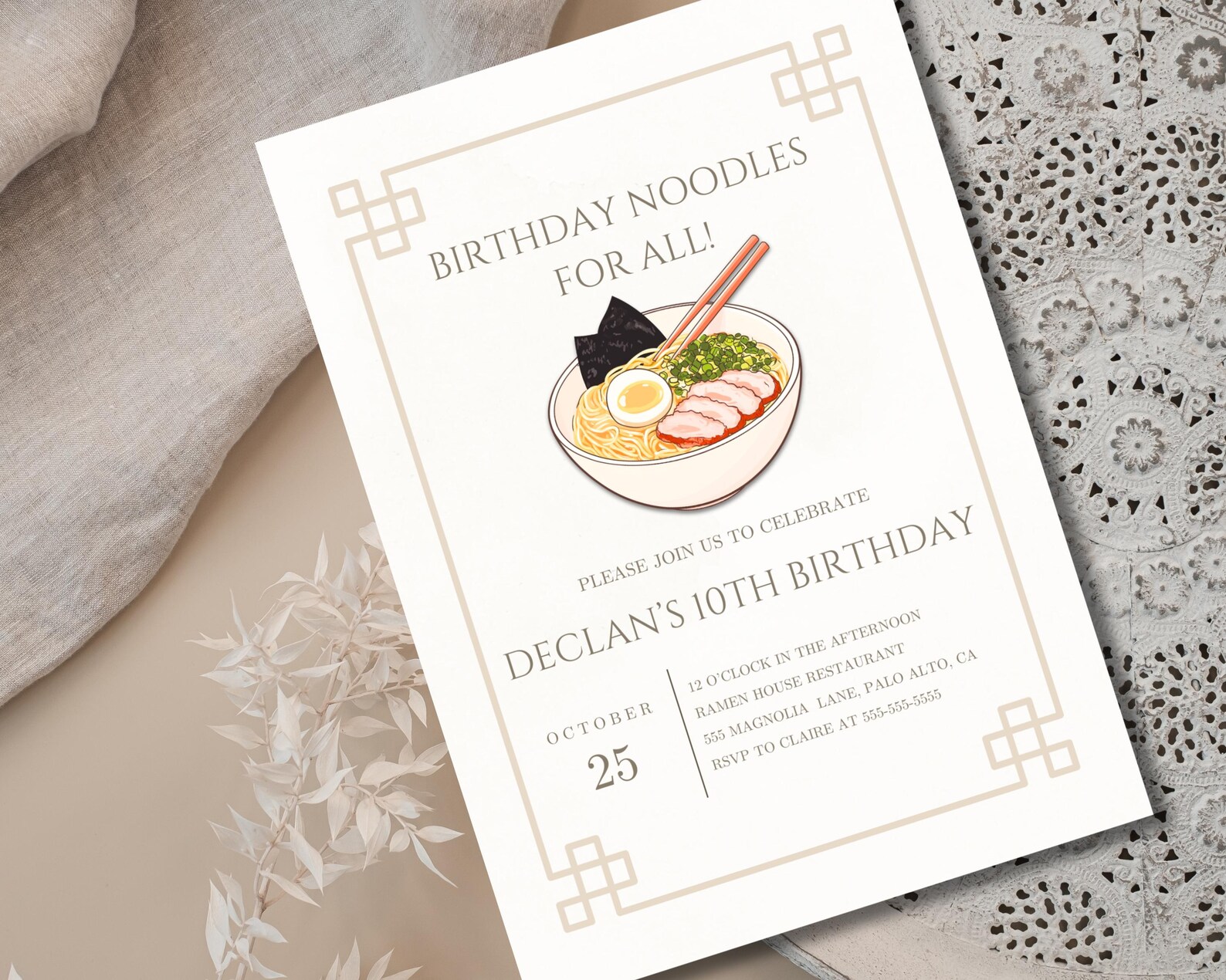 Editable Ramen Birthday Party Invitation, Ramen Party, Ramen Restaurant ...