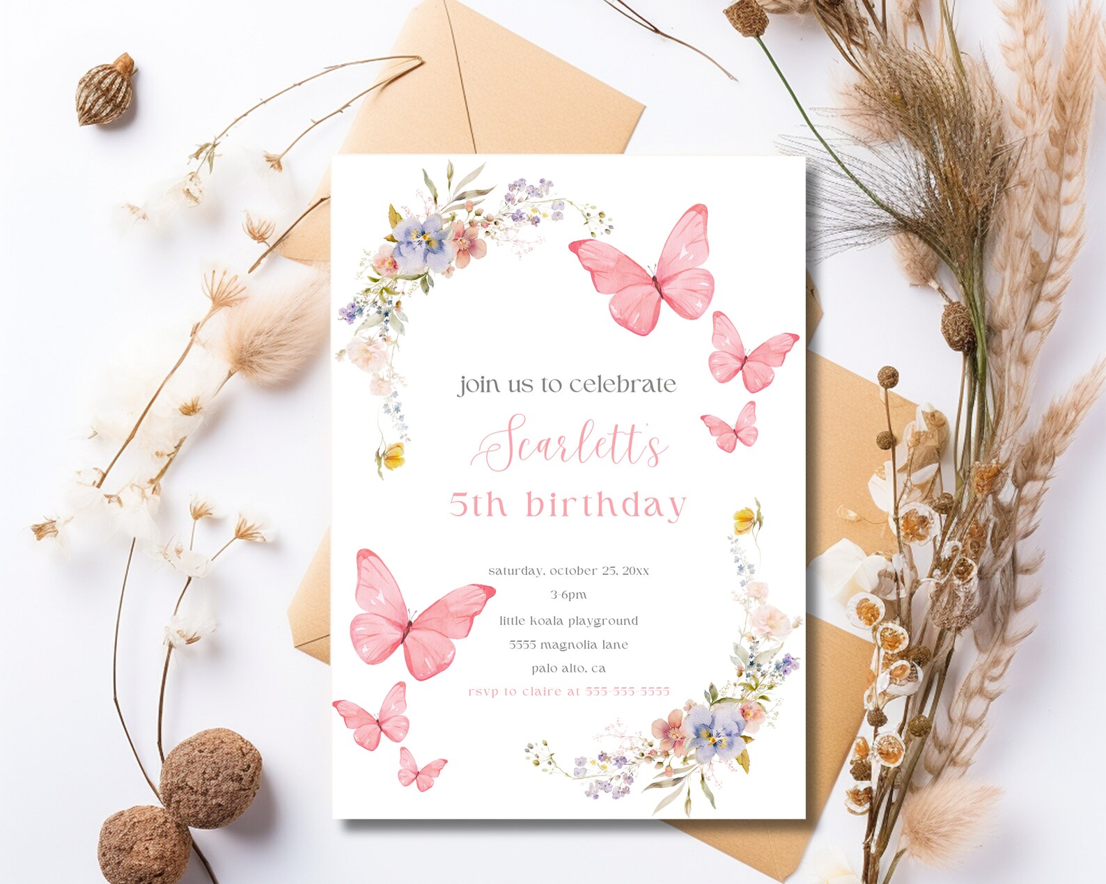 Pink Butterfly Birthday Invitation, Birthday Girl Butterfly Party ...