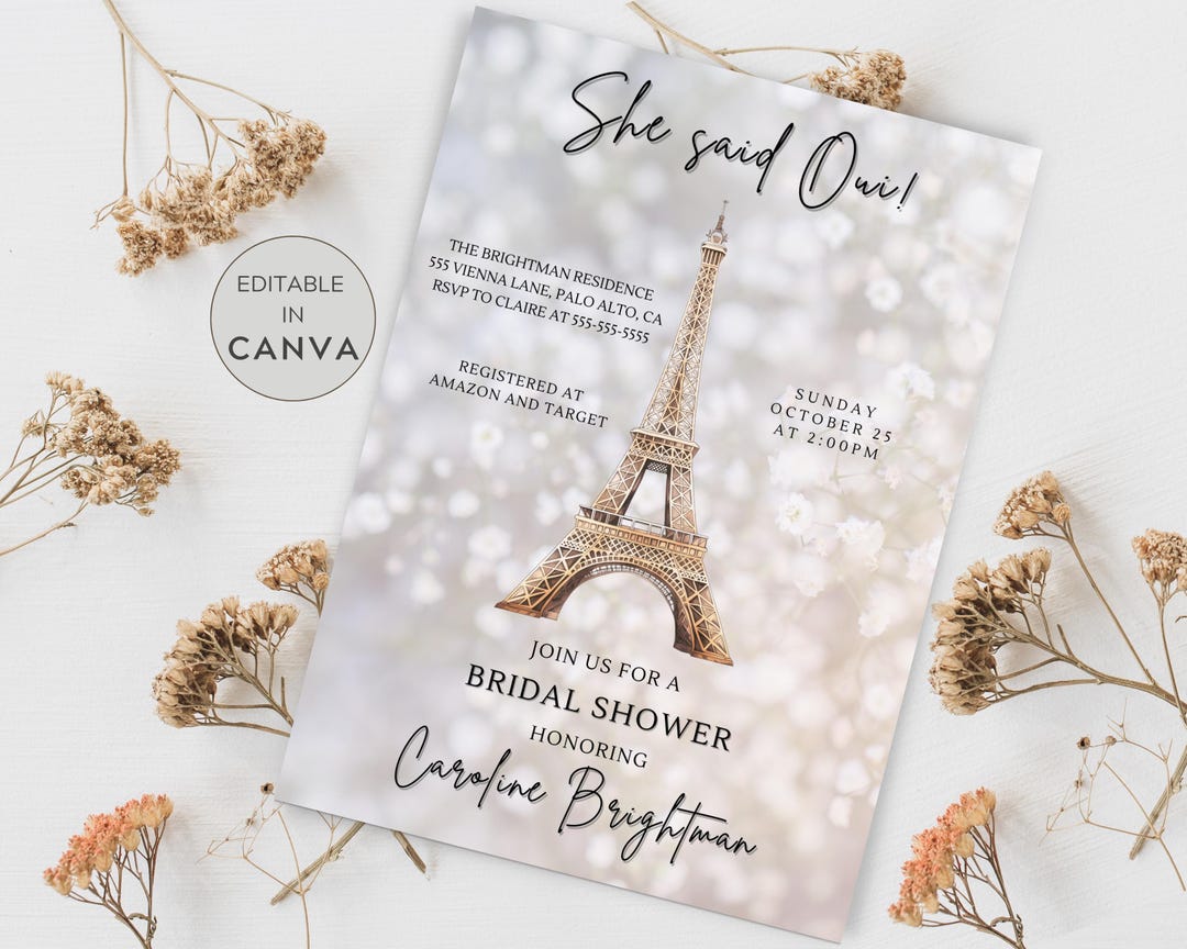 Eiffel Tower Paris Bridal Shower Invitation Template, Editable Bridal ...