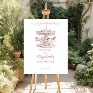 Pink Carousel Baby Shower Sign, Baby Girl Shower Carousel Welcome Sign ...