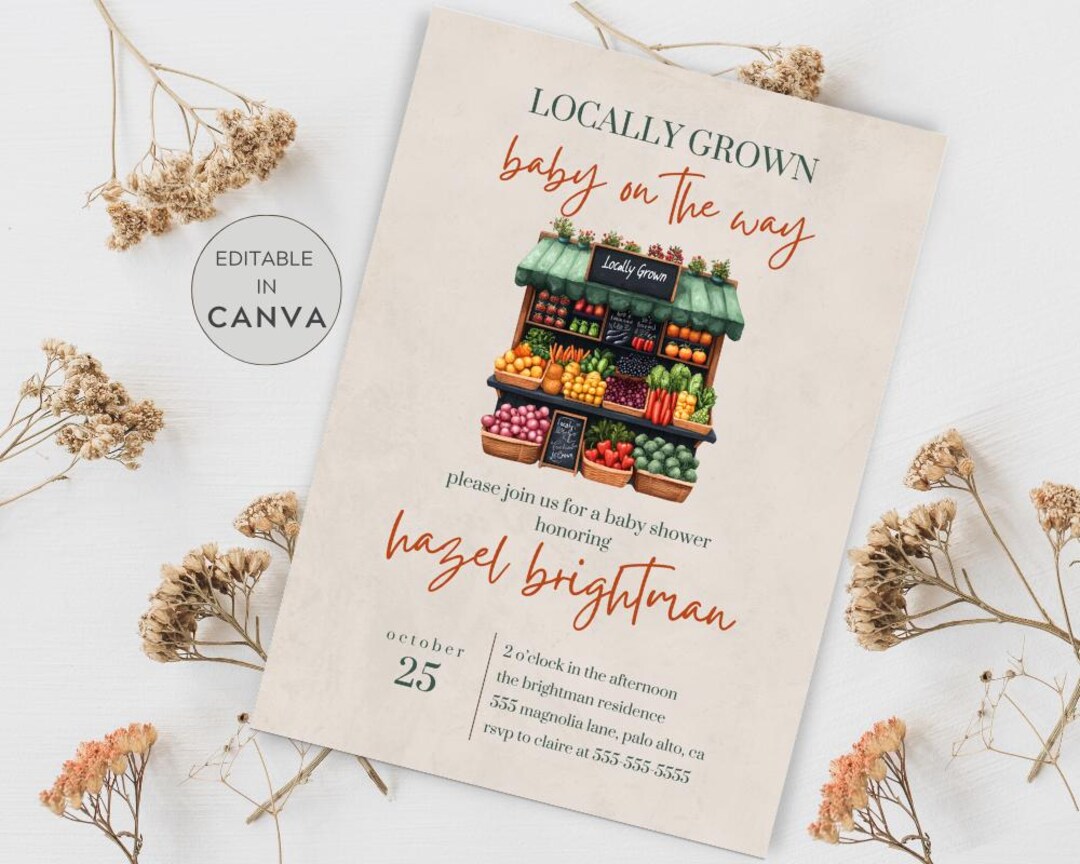 Editable Locally Grown Invitation, Farmers Market Baby Shower Invite ...