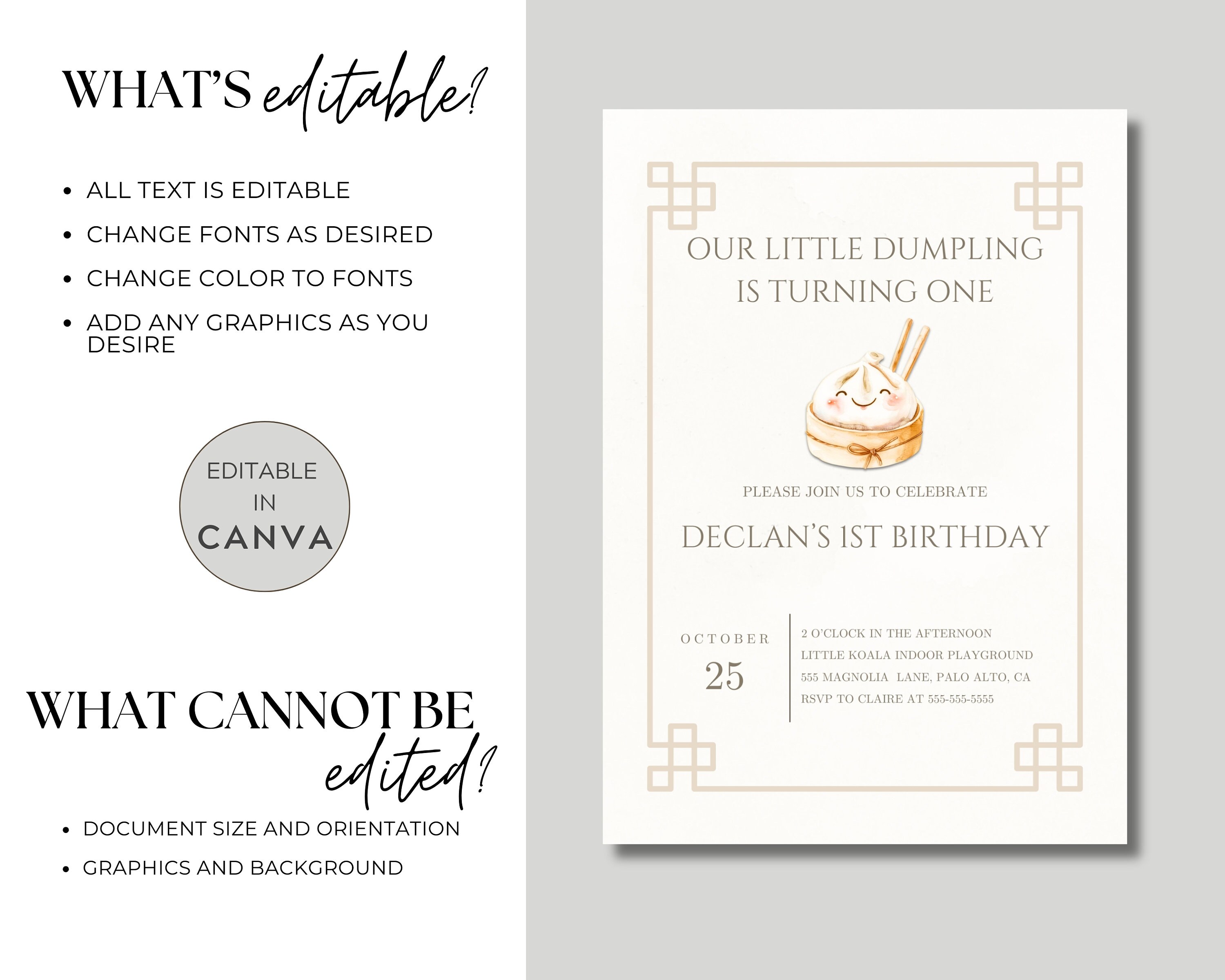 Editable Dumpling Birthday Invitation, Gender Neutral 1st Birthday ...