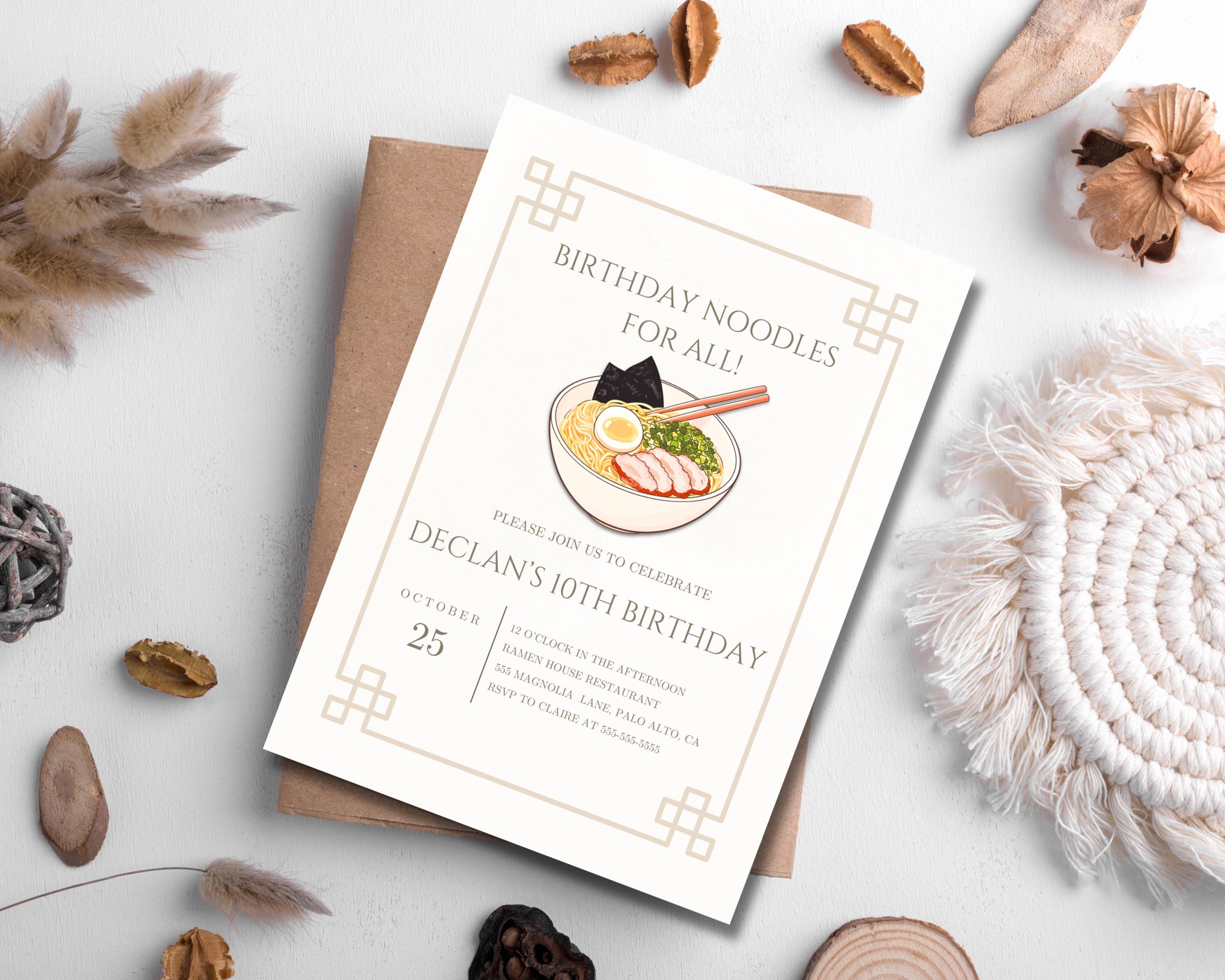 Editable Ramen Birthday Party Invitation, Ramen Party, Ramen Restaurant ...
