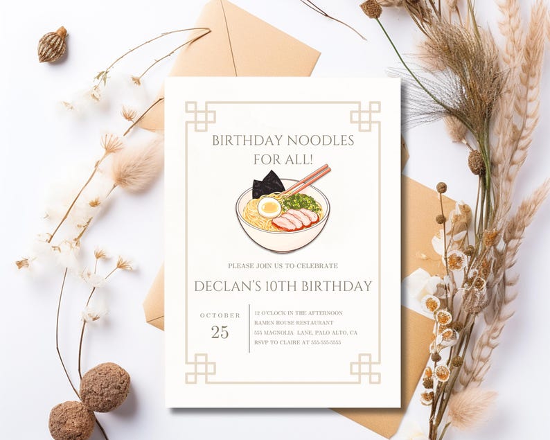 Editable Ramen Birthday Party Invitation, Ramen Party, Ramen Restaurant ...