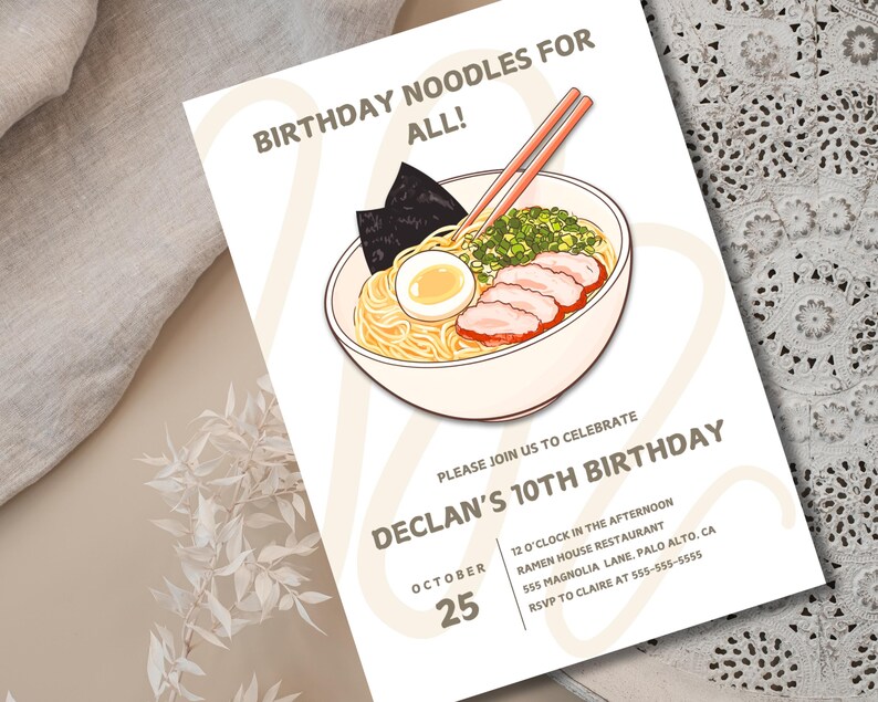 Editable Ramen Birthday Party Invitation, Ramen Party, Ramen Restaurant ...