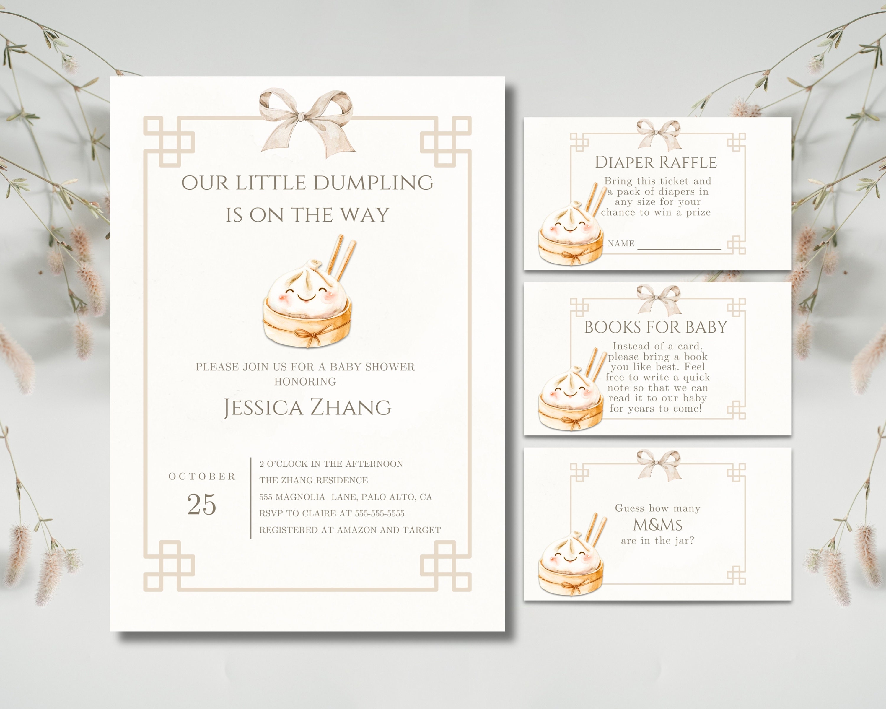 Editable Dumpling Baby Shower Invitation Set, Gender Neutral Baby ...