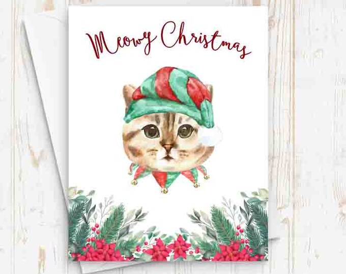 Cute Christmas Card, Cat Christmas Card, Cat in Box Christmas Card ...