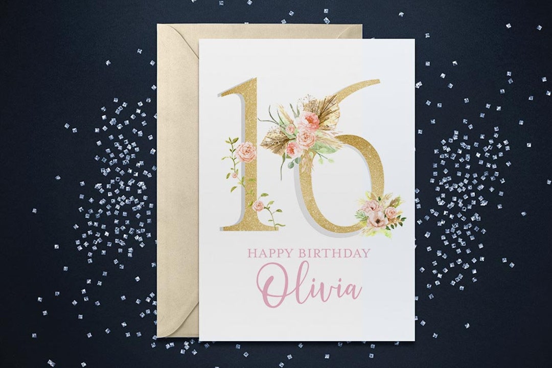 16th Birthday Card, Friend Birthday Card, Personalized With Name, 16th ...