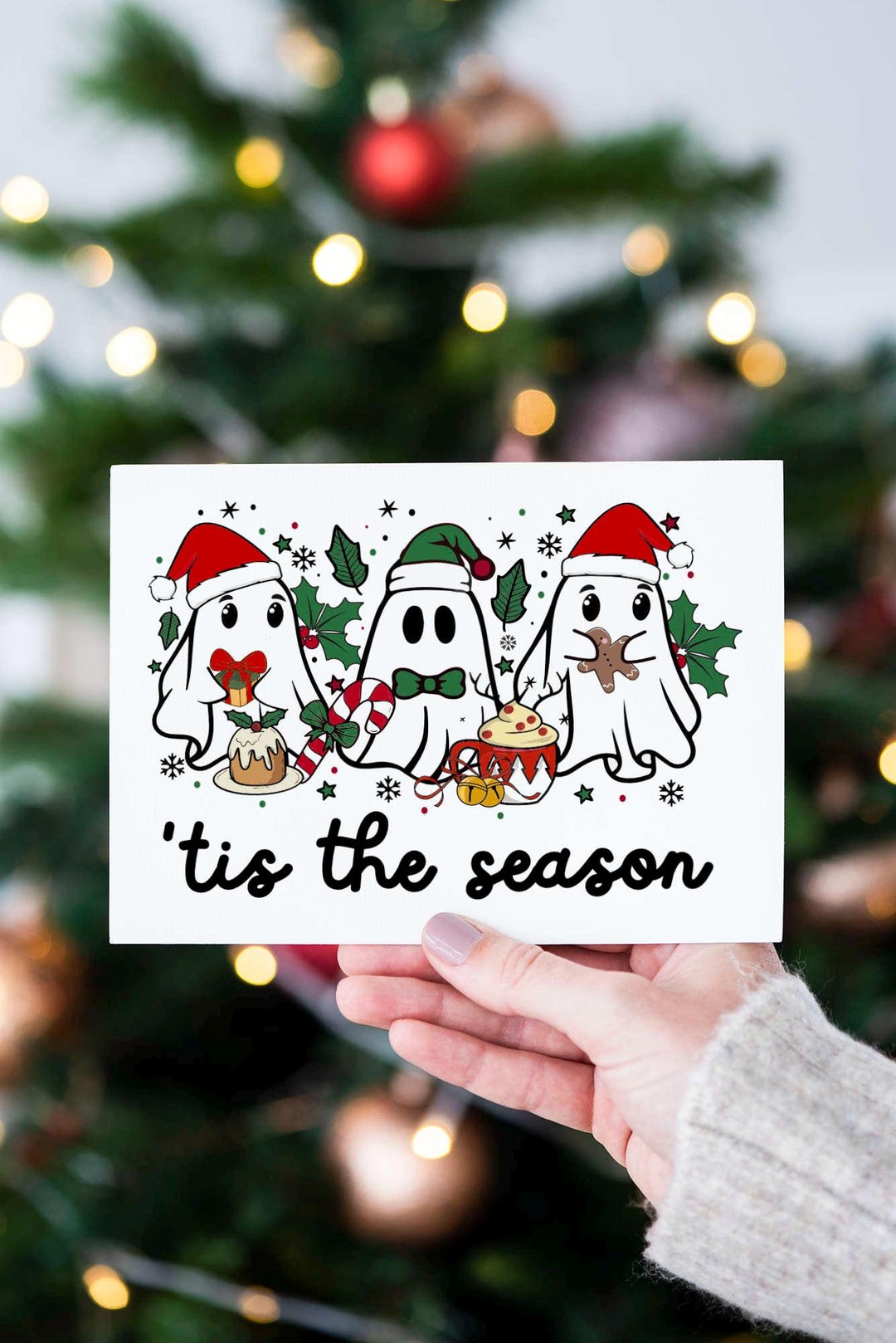 Christmas Ghost Card, Ghost Card, Cute Christmas Card Card, Cute Ghost ...
