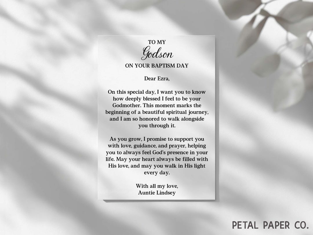 Godson Baptism Day Card, for Godson, From Godmother, Sweet Baptism Card ...