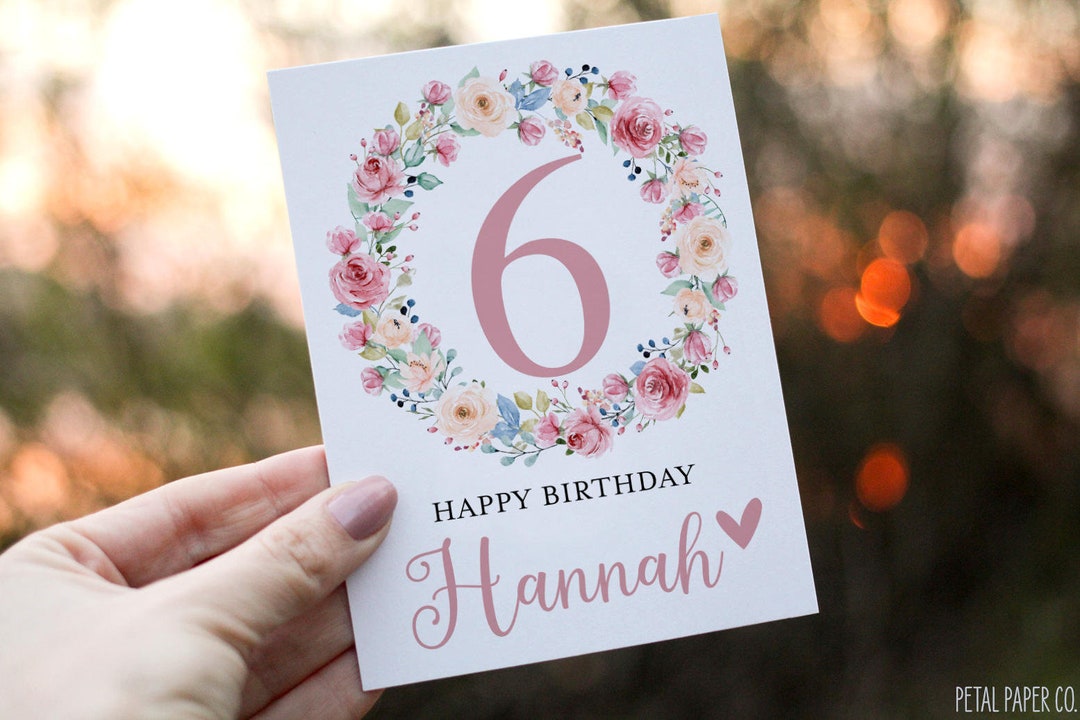6th Birthday Card Girl, Girl Birthday Card, Personalized With Name ...