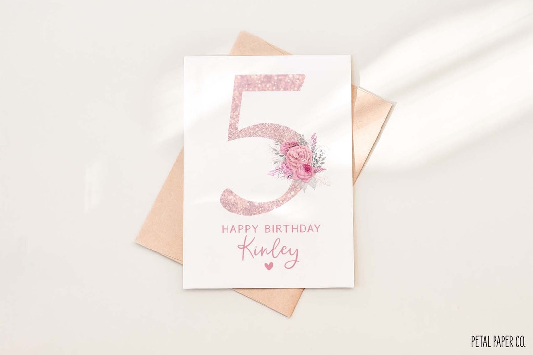 5th Birthday Card Girl, Girl Birthday Card, Personalized With Name ...