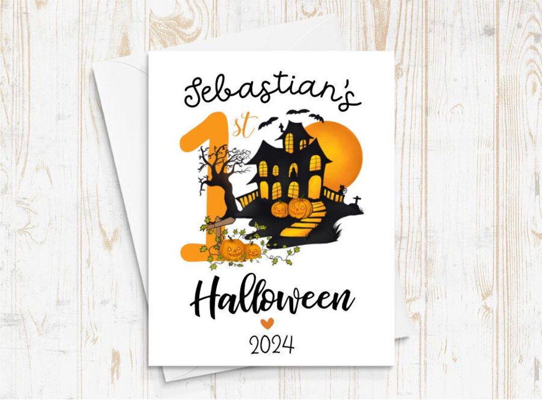 First Halloween Baby Card, PERSONALIZED Halloween Card, Baby's 1st ...