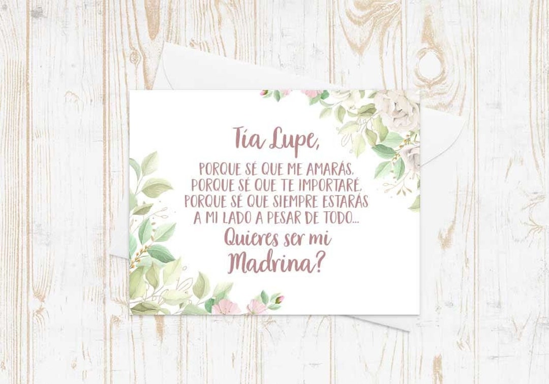 SPANISH Godmother Madrina Proposal Card - Madrina Card - Quieres Ser Mi ...