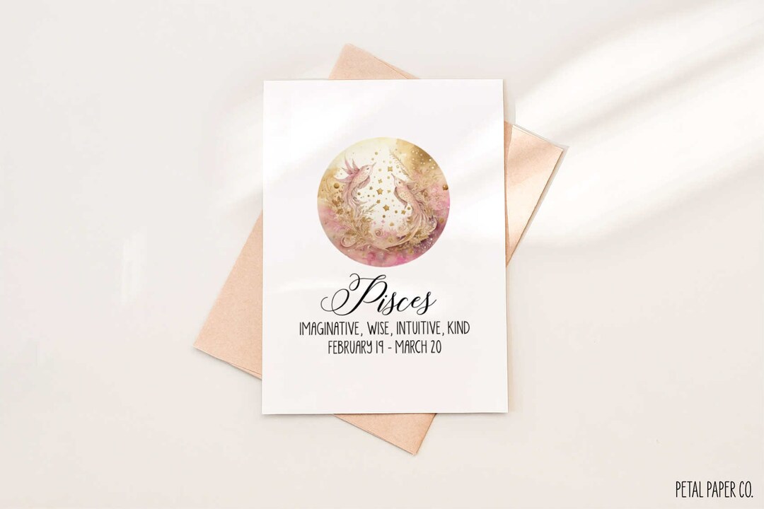 Pisces Birthday Card, Zodiac Birthday Card, Astrological, Cute Zodiac ...