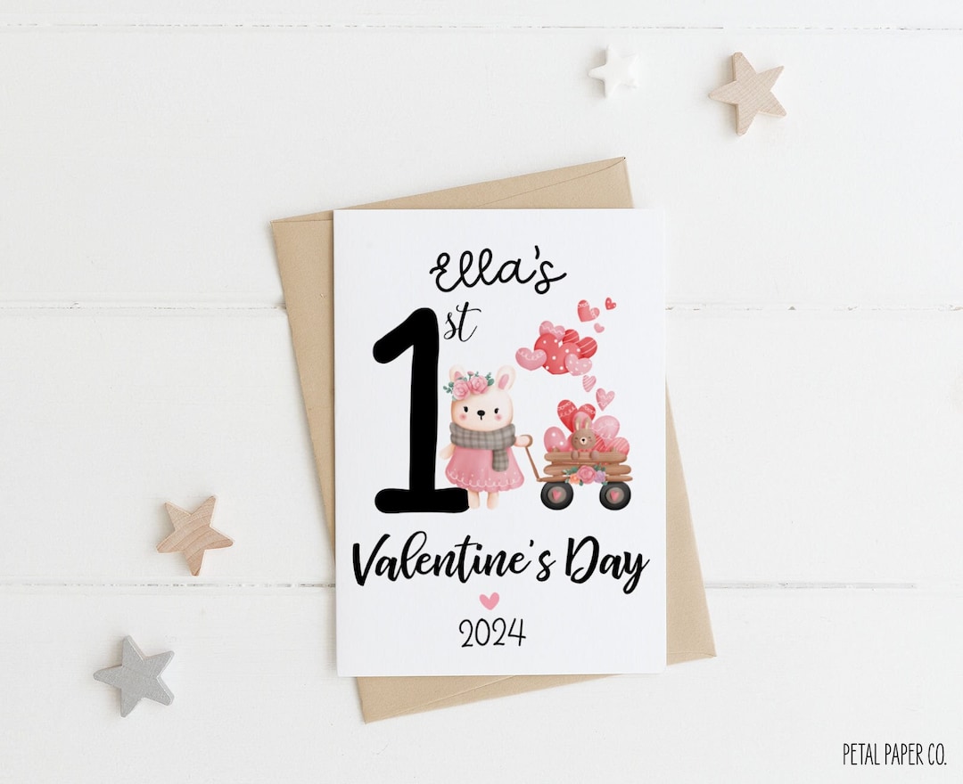First Valentine's Day Baby Card, PERSONALIZED Valentines Card, Baby's 1st Valentine Card ...