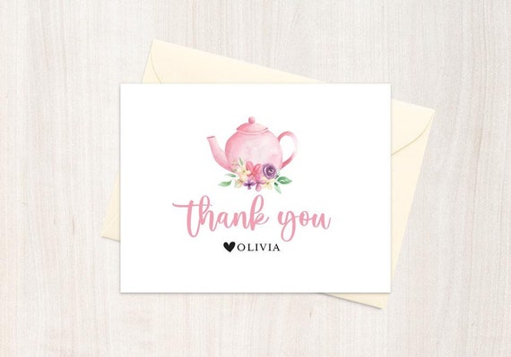 Thank You Card Tea Party Thank You Card Tea Pot Thank You - Etsy