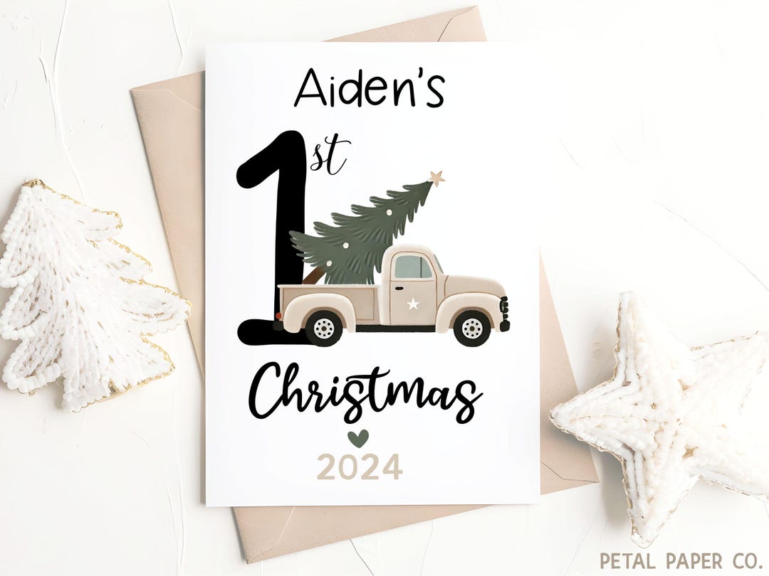 First Christmas Card, PERSONALIZED Christmas Card, Baby's 1st Christmas ...