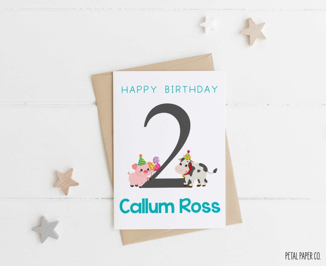 2nd Birthday Card, Boy Birthday Card, Personalized With Name, Farm ...