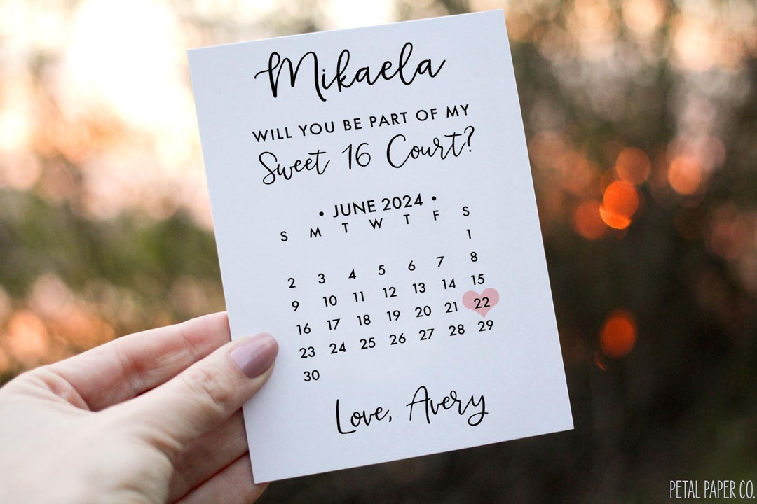 Will You Be Part of My Sweet 16 Court? Calendar Sweet 16 Court Proposal ...