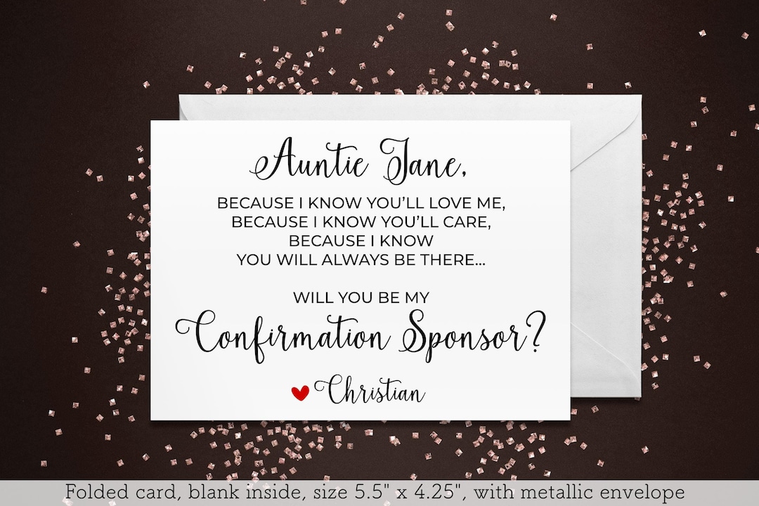 Will You Be My Confirmation Sponsor? Card - Personalized CONFIRMATION SPONSOR Asking Card With ...