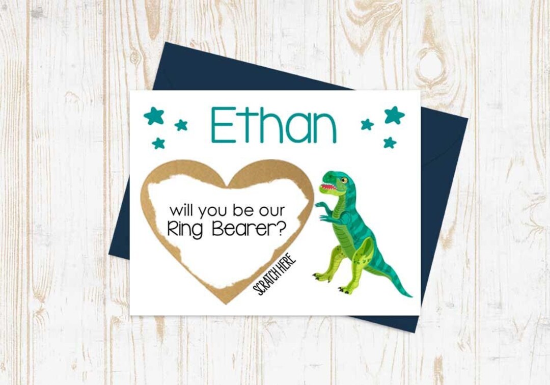 Dinosaur Ring Bearer Proposal Card Scratch off - Scratch off Ring ...