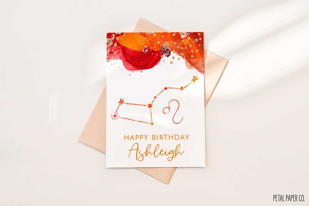Leo Birthday Card, Zodiac Birthday Card, Astrological, Personalized ...