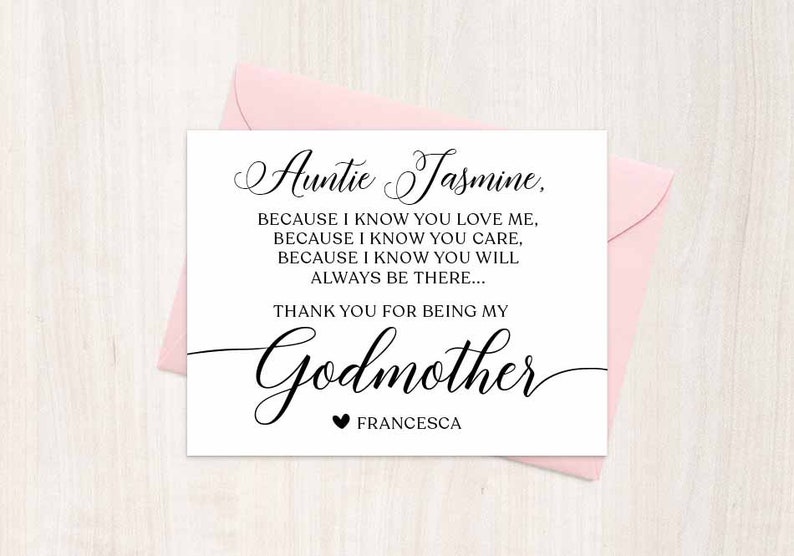 Personalized Thank You For Being My Godmother Card Godmother Etsy