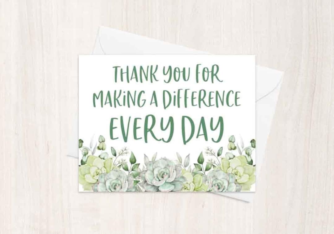 Thank You for Making A Difference Every Day, Thank You Card, Teacher ...