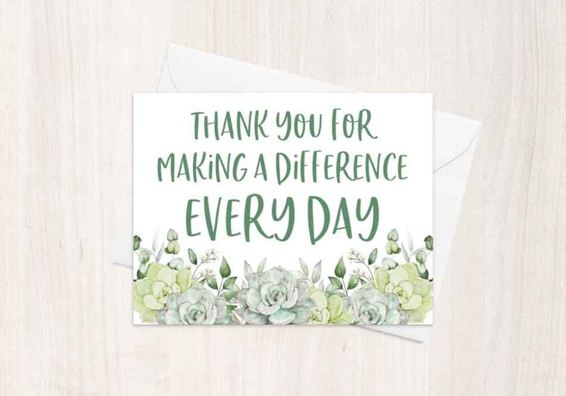 Thank You for Making A Difference Every Day Thank You Card | Etsy