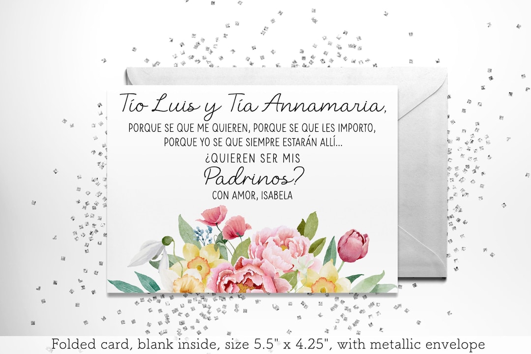 SPANISH Godparents Padrinos Proposal Card - Padrinos Card - Quieren Ser ...