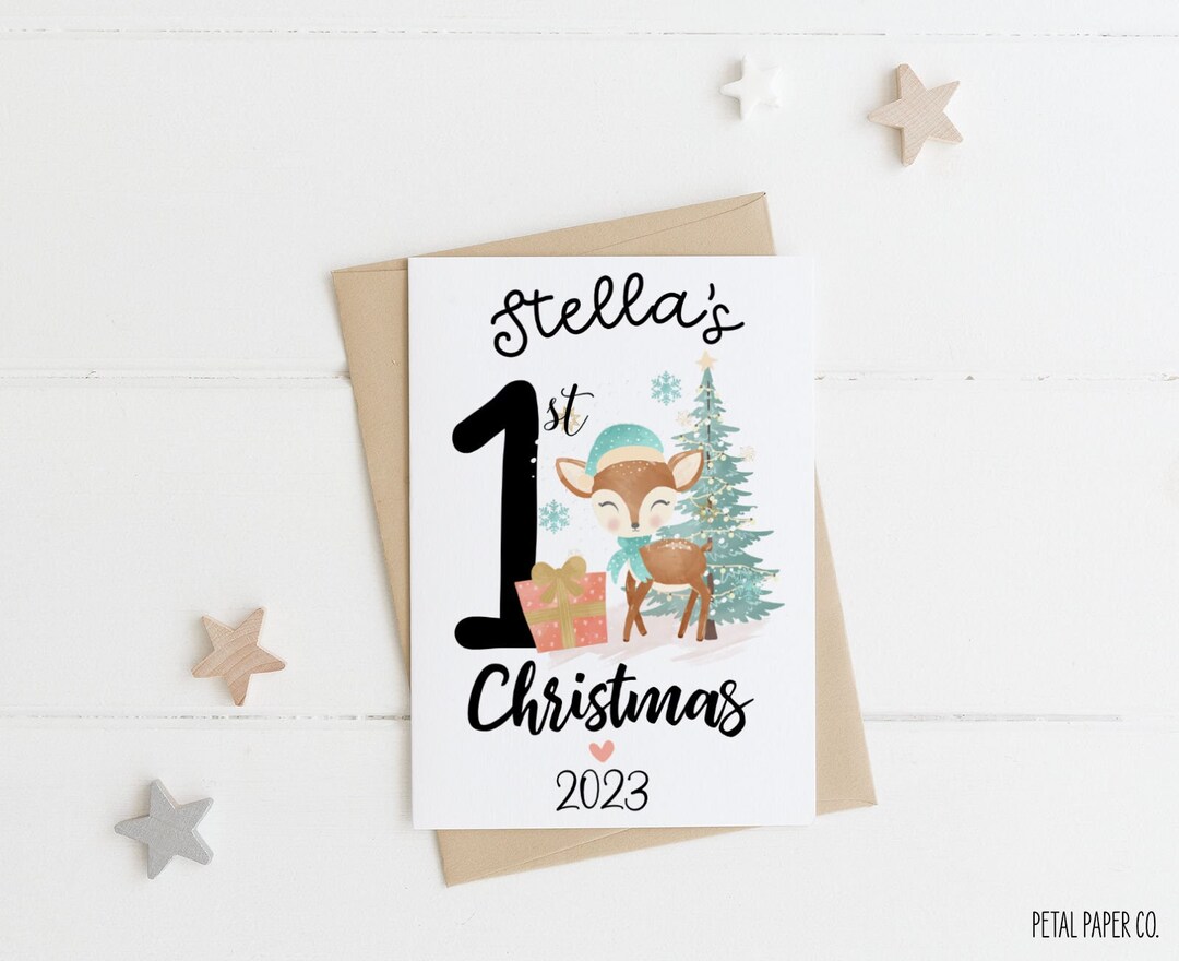First Christmas Card, PERSONALIZED Christmas Card, Baby's 1st Christmas ...