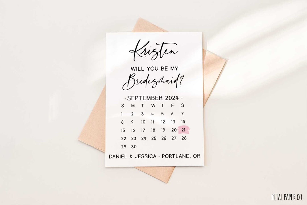 Bridesmaid Proposal Calendar, Save the Date, Bridesmaid Calendar Card ...