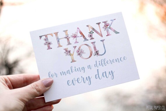 Thank You for Making A Difference Every Day Thank You Card | Etsy