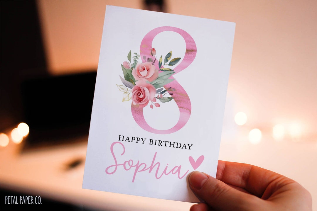 8th Birthday Card Girl, Girl Birthday Card, Personalized With Name ...