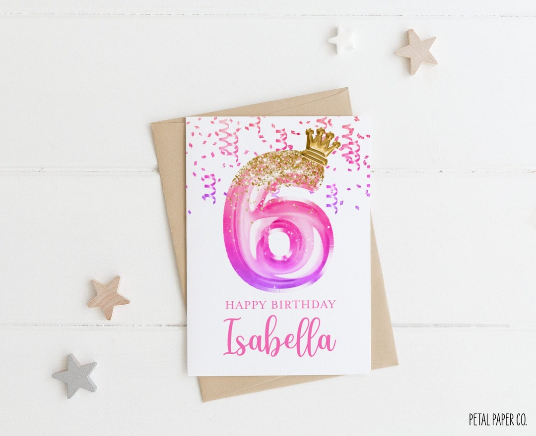 6th Birthday Card Girl, Girl Birthday Card, Personalized With Name ...