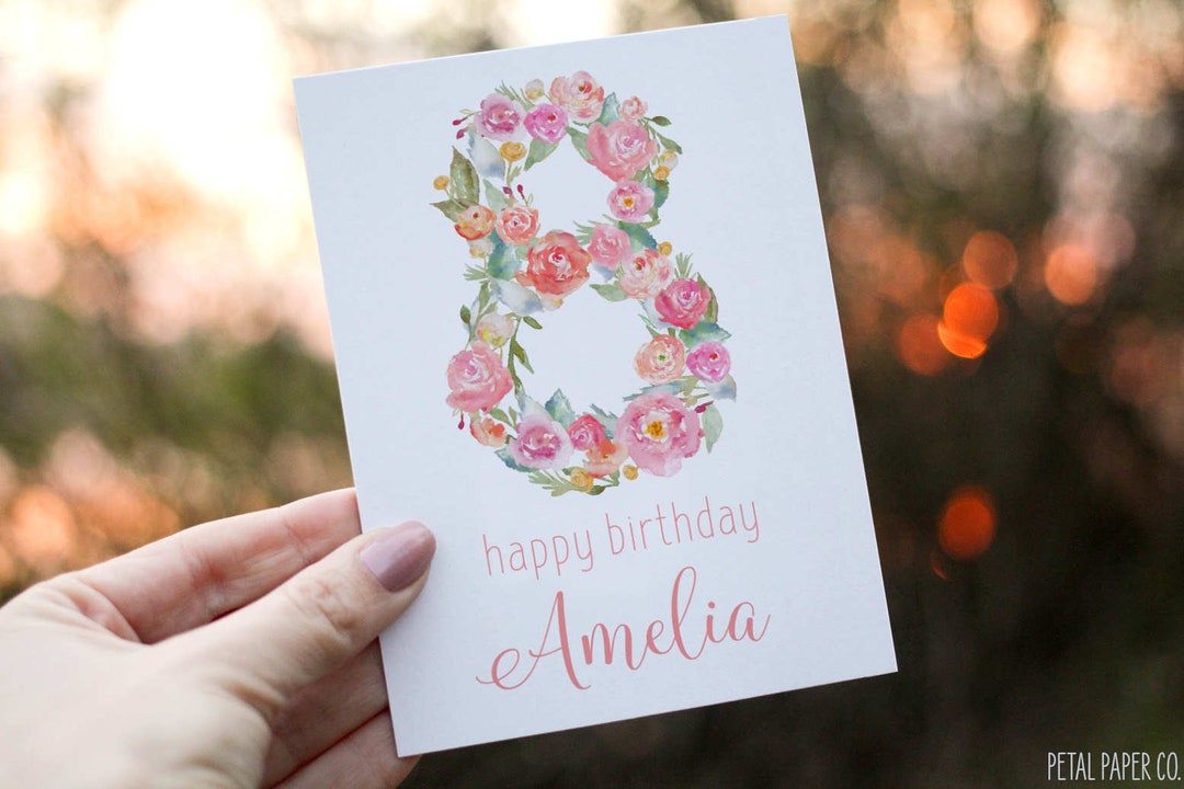 8th Birthday Card Girl, Girl Birthday Card, Personalized With Name ...