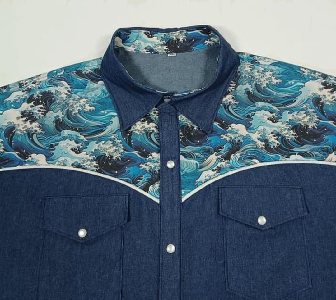 Denim Cowboy Shirt, Japanese Waves Fabric, Made to Order, Handmade ...