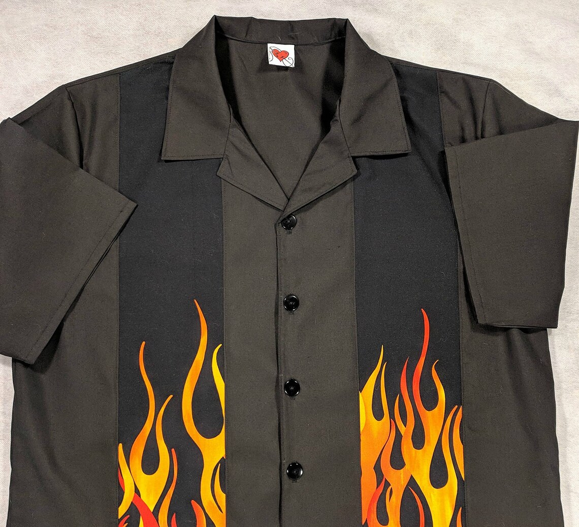 Flame Shirt Bowling Shirt Flames Fire Rockabilly Vintage - Etsy