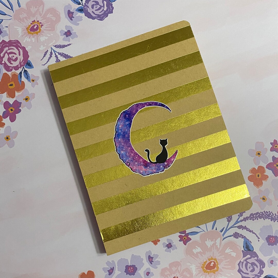 Purple Crescent Moon and Black Cat Sticker, Laptop Stickers, Moon ...