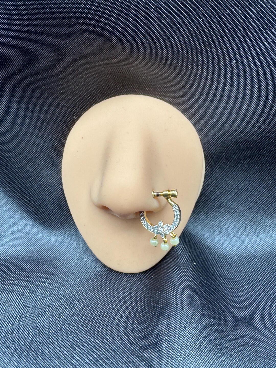 CZ Stones Nose Ring/ Nuth/ Mukku Pudaka/ Mukuthi/ Pressing Nose Ring ...