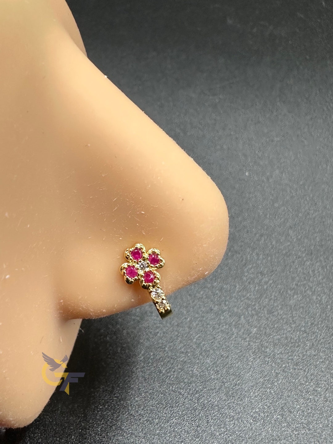 Flower Nose Ring/ CZ Stones Nose Rig/ Nuth/ Mukku Pudaka/ Mukuthi ...