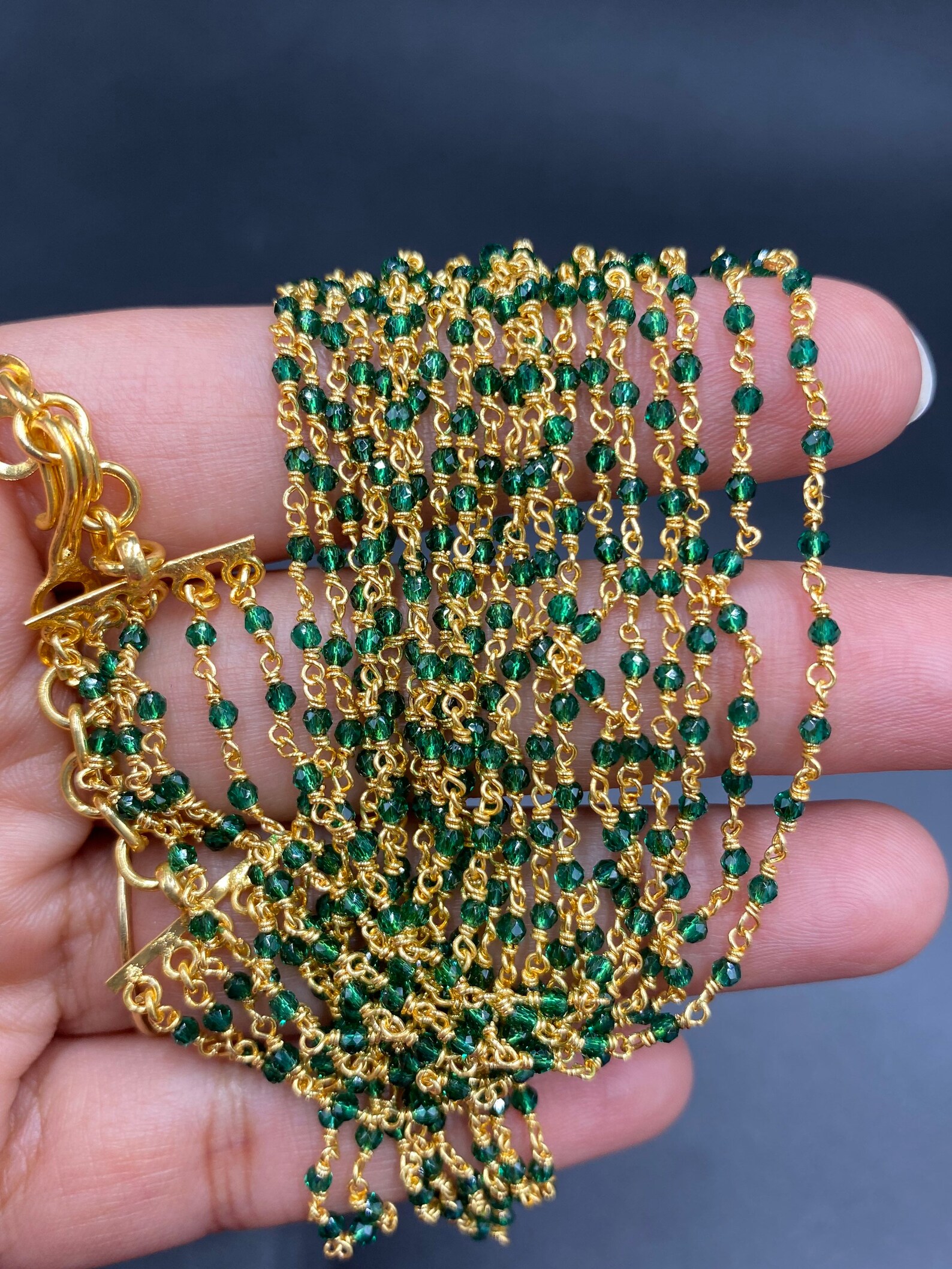 Green Beads Chain/ Green Crystal Beads Chain/ Emerald Beads/ Party Wear ...