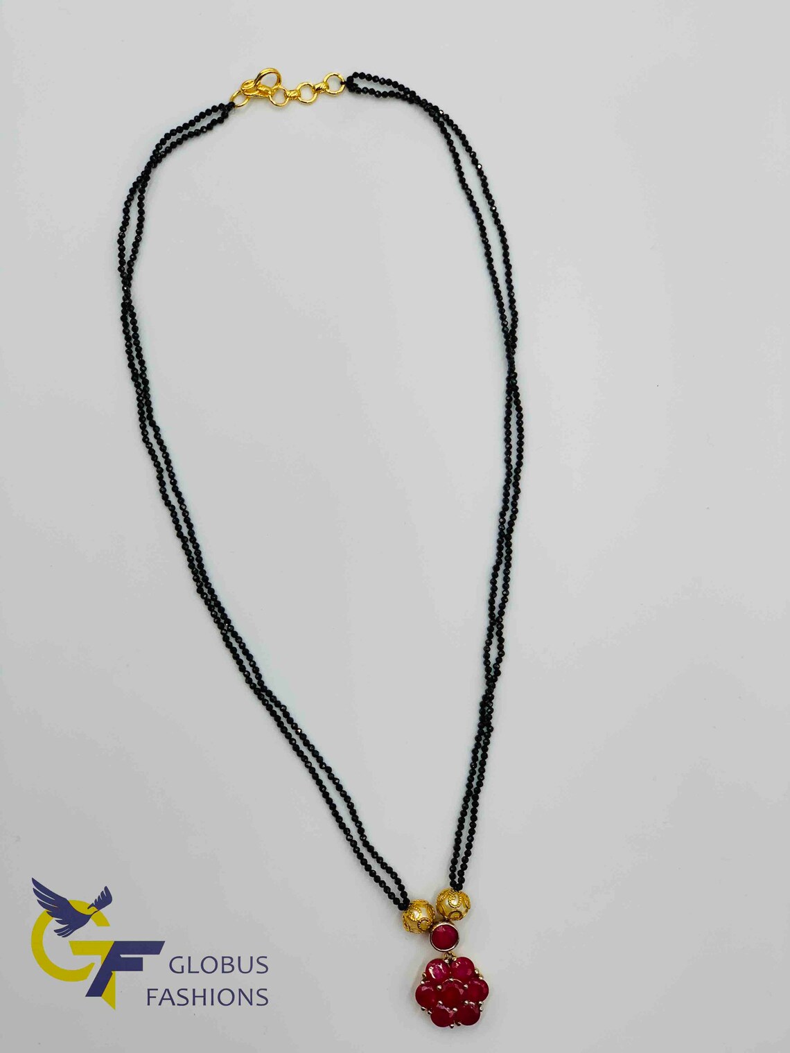 Traditional Ruby Stones Pendant/ Black Beads Chain/ Mangalsutram/ Party ...