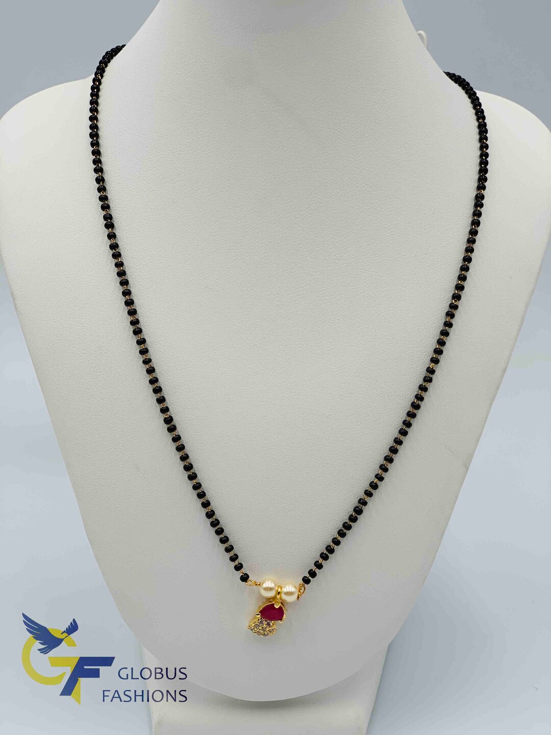 Small CZ Stones & Ruby Pendant/ Party Wear Chain/ Black Beads Chain ...