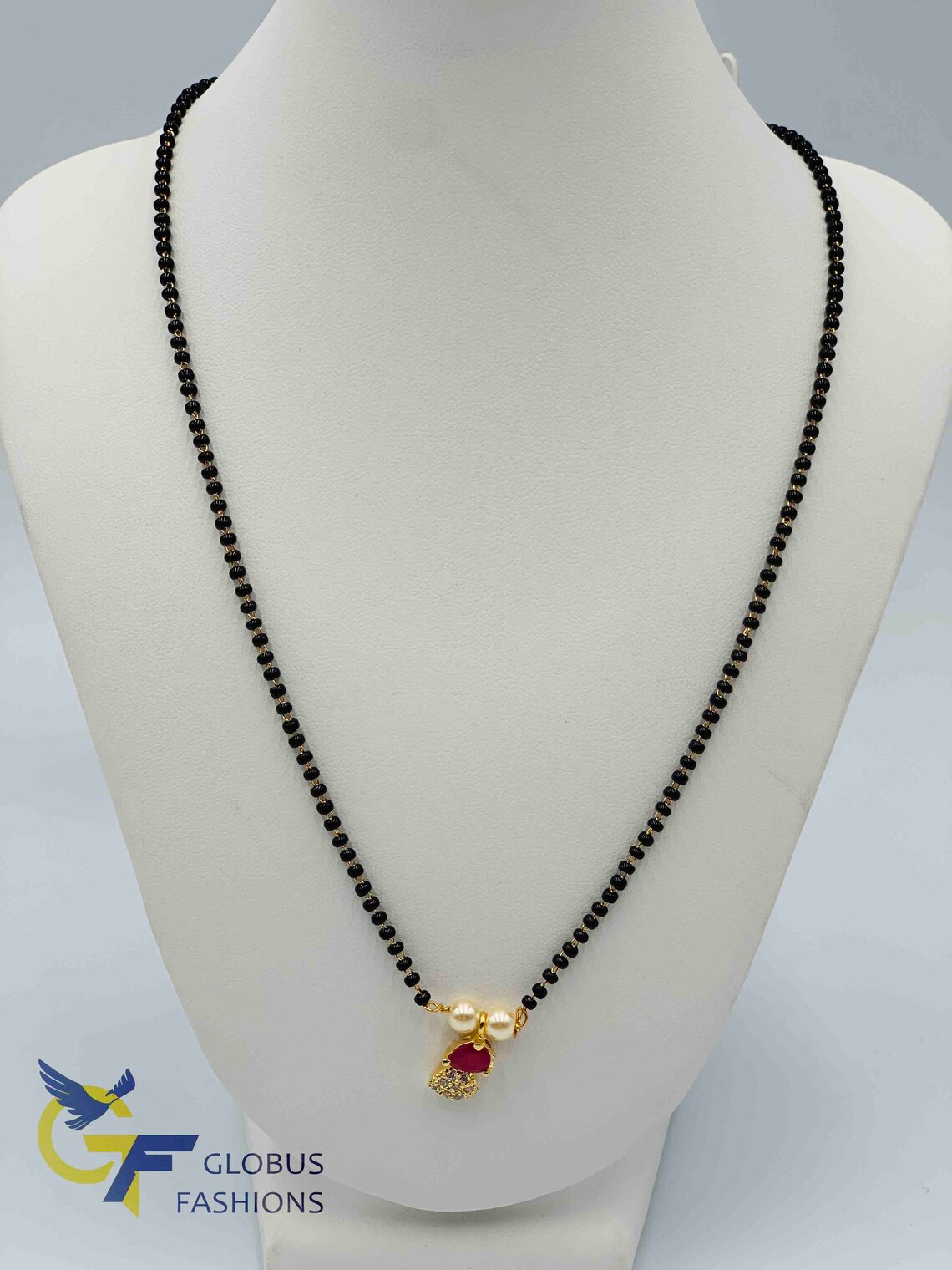 Small CZ Stones & Ruby Pendant/ Party Wear Chain/ Black Beads - Etsy