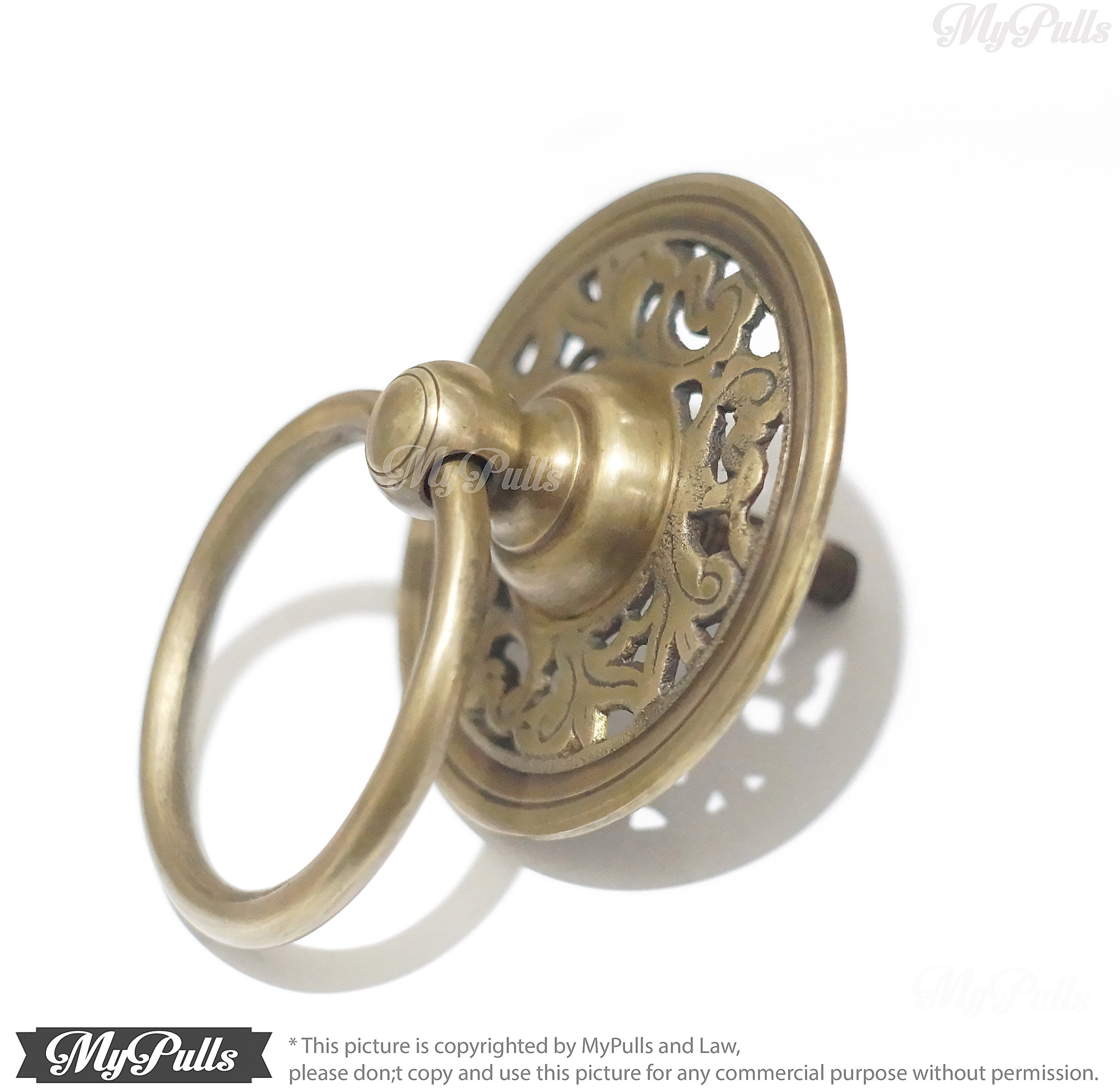 2 Pcs Solid Brass Round Carved Ring Pulls Handle Brass Door | Etsy