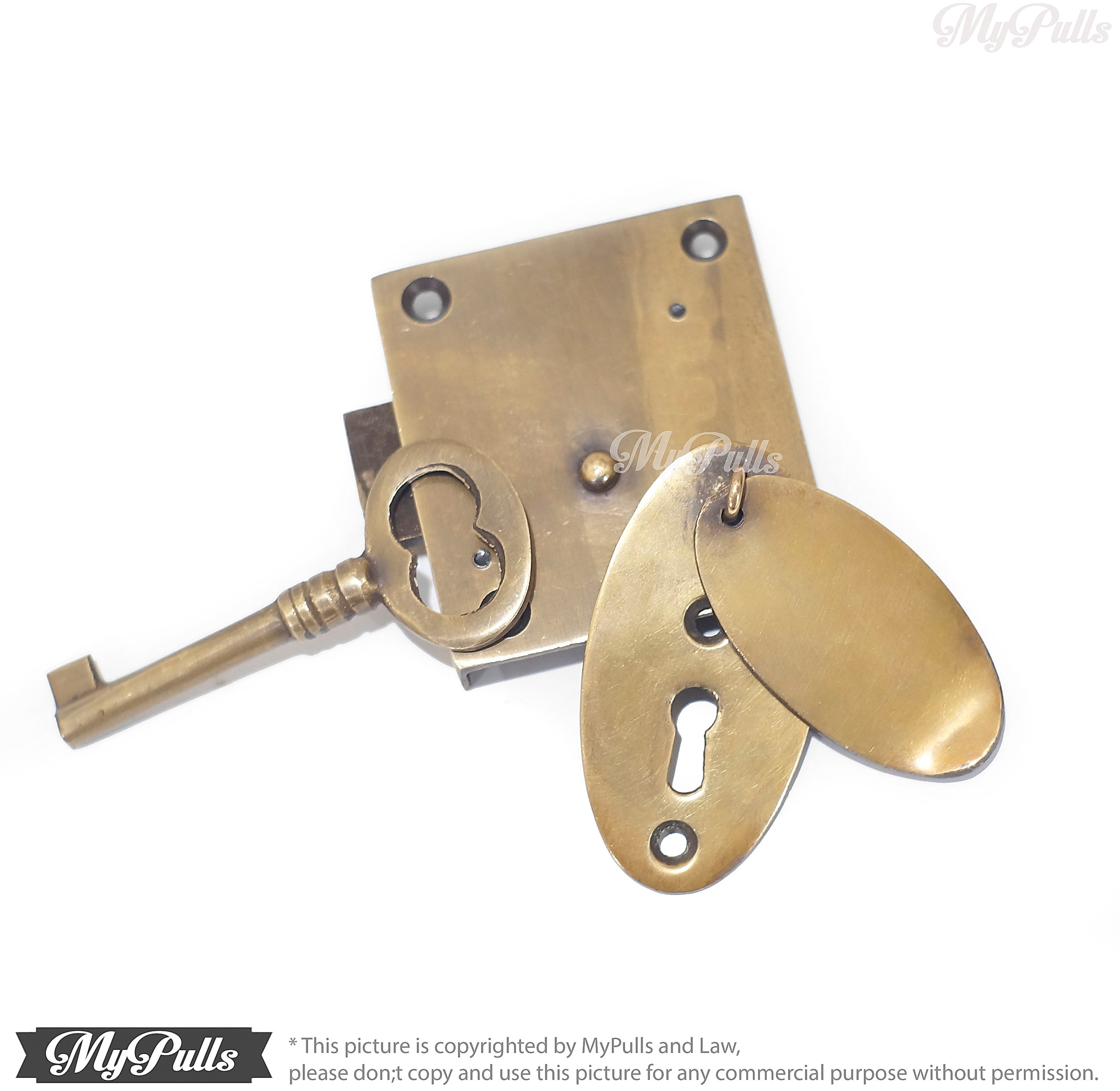Solid Brass Key Lock Set With Brass Retro Oval With Cap Key Hole Cover ...